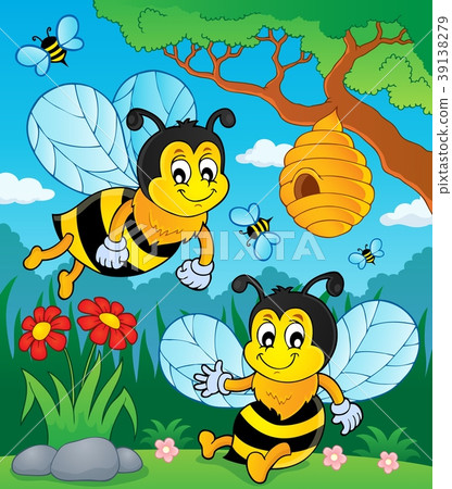 Happy spring bees theme image 1 - Stock Illustration [39138279] - PIXTA