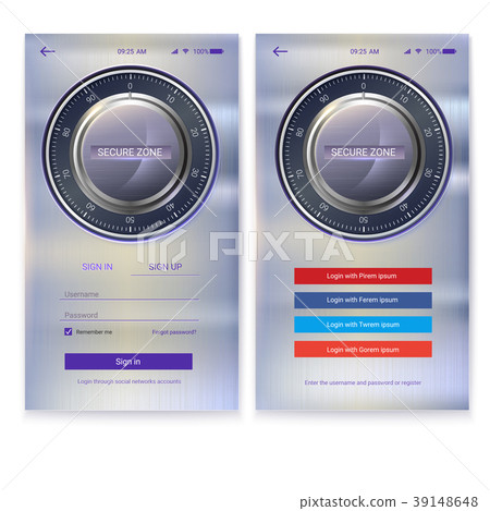 Security application UI design on metal background - Stock Illustration ...