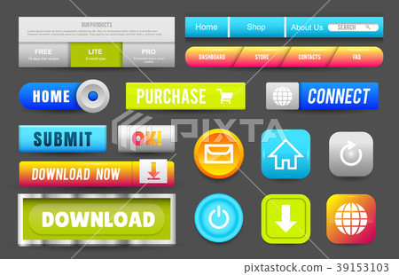 Collection of Web Buttons, Elements Set. Vector - Stock Illustration ...