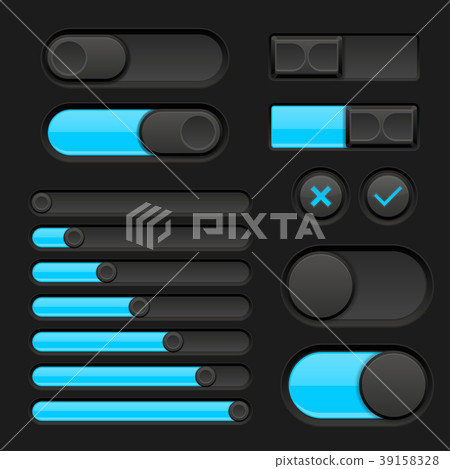 Set of black interface switch buttons with blue-插圖素材 [39158328] - PIXTA圖庫