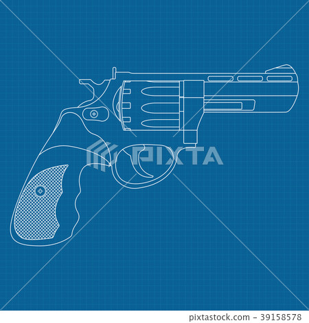 Revolver. Outline drawing on blueprint background - Stock Illustration ...