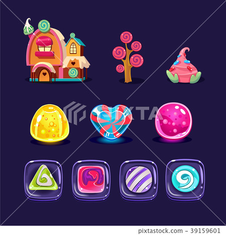 Vector set of colorful mobile game assets. Glossy - Stock Illustration ...