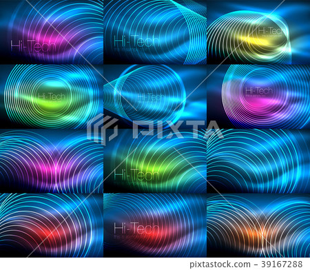 Set of neon circular outline rings backgrounds - Stock Illustration ...