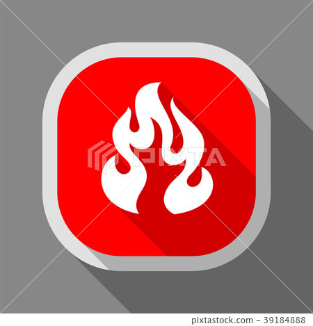 Fire flame, icon with shadow on a rounded square - Stock Illustration ...