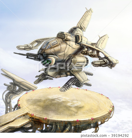 Fantastic ship lands. Science fiction - Stock Illustration [39194292 ...