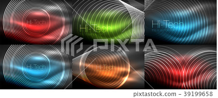 Set of neon circular outline rings backgrounds - Stock Illustration ...