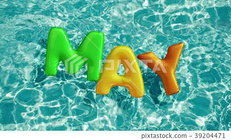 word "MAY" shaped inflatable swim ring floating in - Stock Illustration ...