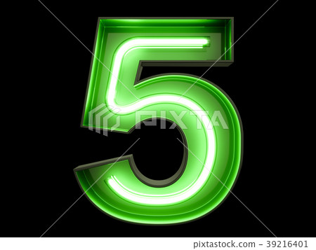 Neon green light digit alphabet 5 five font - Stock Illustration ...