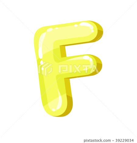 F yellow glossy bright English letter, kids font - Stock Illustration ...
