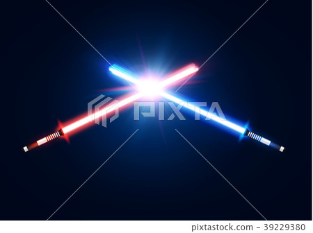 Red and blue crossed light neon swords with - Stock Illustration ...