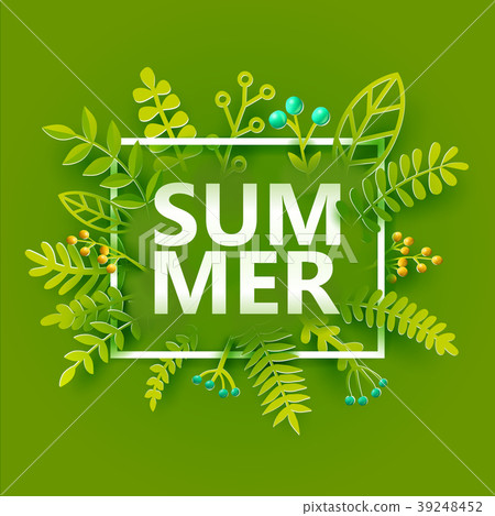 Summer poster with green leaves - Stock Illustration [39248452] - PIXTA