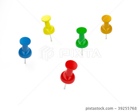 Colorful push pins, thumbtack isolated on white - Stock Illustration ...
