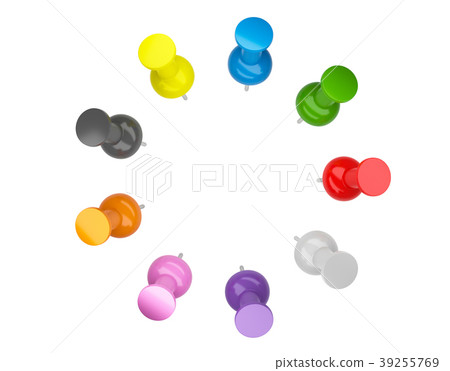 Colorful push pins, thumbtack isolated on white - Stock Illustration ...