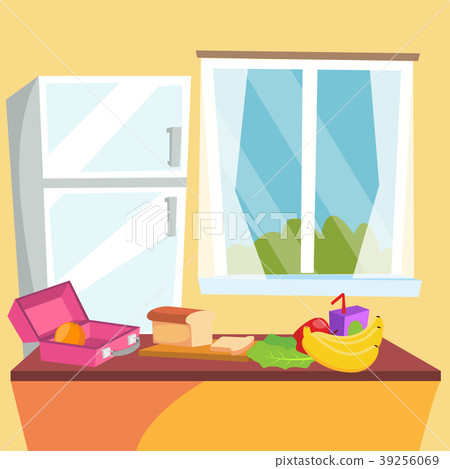 Kitchen Cartoon Vector. Classic Home Dining Room - Stock Illustration ...