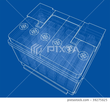 Battery car outline. Vector rendering of 3d - Stock Illustration ...