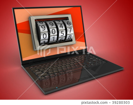 3d illustration of computer with screen and lock - Stock Illustration ...