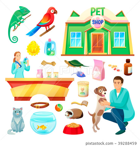 Pet Shop Illustrations with Animals and Products - Stock Illustration ...