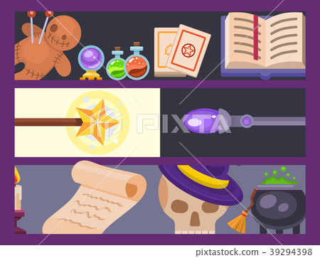 Magic tools magician banner fantasy carnival - Stock Illustration ...
