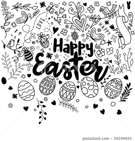 Doodle decorative eggs and elements for Easter. - Stock Illustration ...