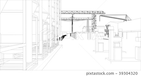 Industrial buildings outline - Stock Illustration [39304320] - PIXTA