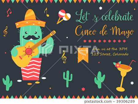 Cinco De Mayo poster template with bright cactus - Stock Illustration ...