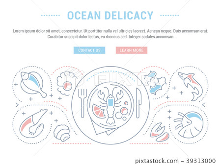 Website Banner and Landing Page of Ocean Delicacy. - Stock Illustration ...