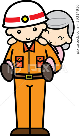 Disaster rescue workers who take old women - Stock Illustration ...