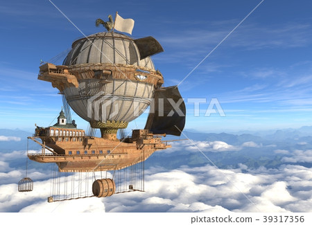 Fantasy Airship Zeppelin Dirigible Balloon 3D - Stock Illustration ...