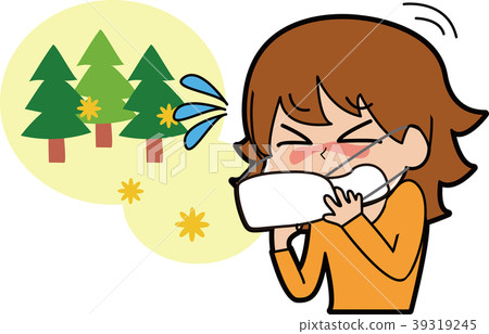 Illustration of a woman who stops sneezing with... - Stock Illustration ...