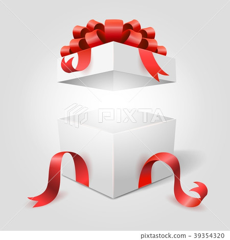 Open gift box with red ribbon - Stock Illustration [39354320] - PIXTA