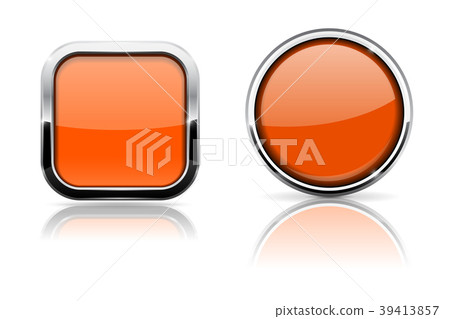 Orange buttons. Shiny glass square and round - Stock Illustration ...