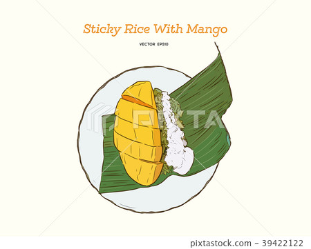 Sweet mango with sticky rice, hand draw vector. - Stock Illustration ...