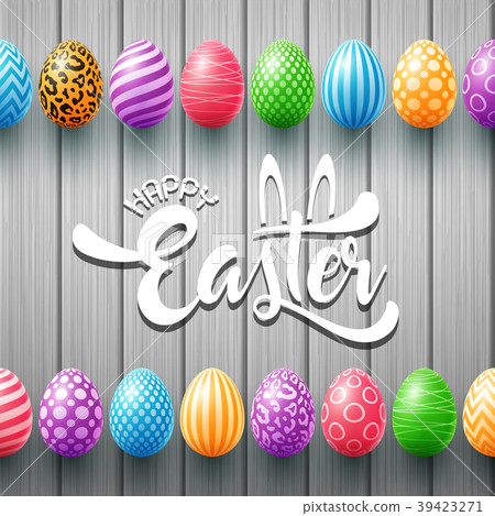 Collection of colorful eggs easter on a wood backg - Stock Illustration ...