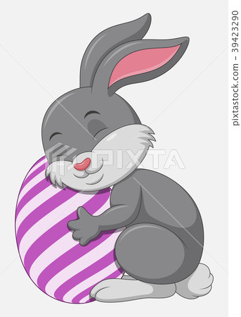 Cute grey Easter Bunny hugged egg decorated isolat - Stock Illustration ...