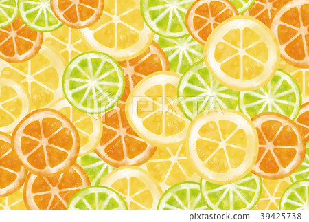 Watercolor style round slice lemon orange lime... - Stock Illustration [39425738] - PIXTA