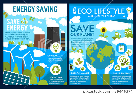 Vector posters for green energy or ecology saving - Stock Illustration ...