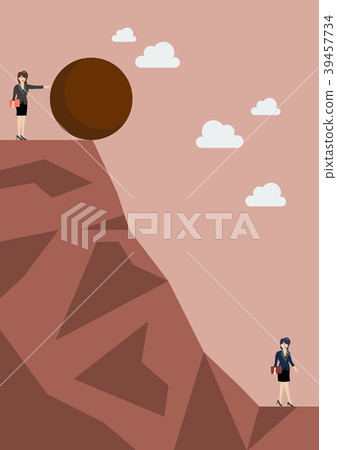 Business woman pushing heavy stone to her enemy - Stock Illustration ...