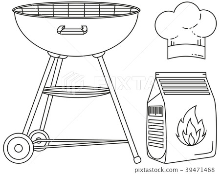 Line art black and white outdoors cooking set - Stock Illustration ...
