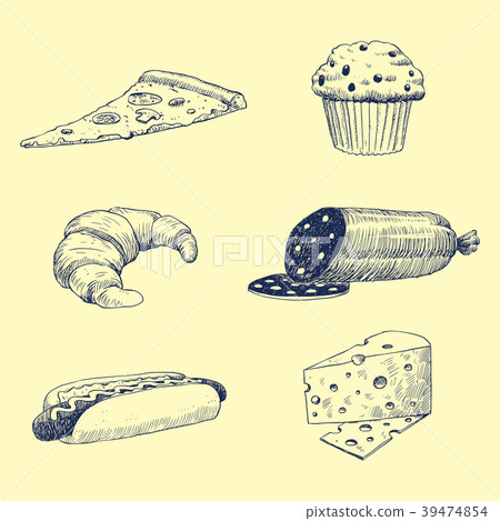 Food sketch vector natural menu restaurant fresh - Stock Illustration ...