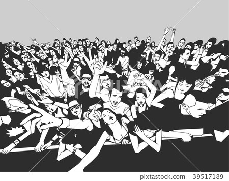Stylized illustration of massive party crowd - Stock Illustration ...