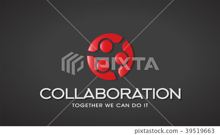 Three People Collaboration. Concept of Teamwork - Stock Illustration ...