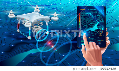Drone or quadcopter with camera 3d scanning land - Stock Illustration ...