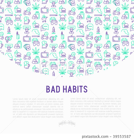 Bad habits concept with thin line icons - Stock Illustration [39553587 ...