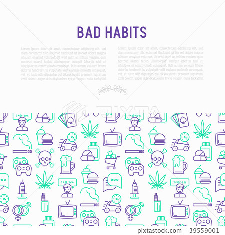 Bad habits concept with thin line icons - Stock Illustration [39559001 ...