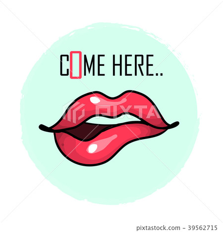 Pink lipstick Lips biting themselves with word - Stock Illustration ...