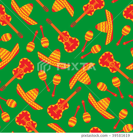 Red and green mexican objects seamless pattern-插圖素材 [39581619] - PIXTA圖庫