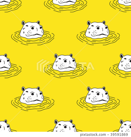 Hippo hippopotamus Seamless Pattern Vector - Stock Illustration ...