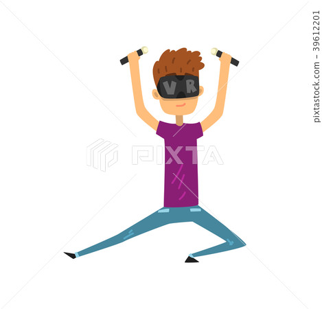 Augmented reality man cartoon character with aim - Stock Illustration ...