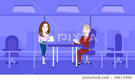 Woman Secretary Giving Boss Sitting At Desk - Stock Illustration ...