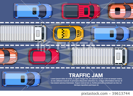 Traffic Jam On Road Top View With Highway Full Of - Stock Illustration ...